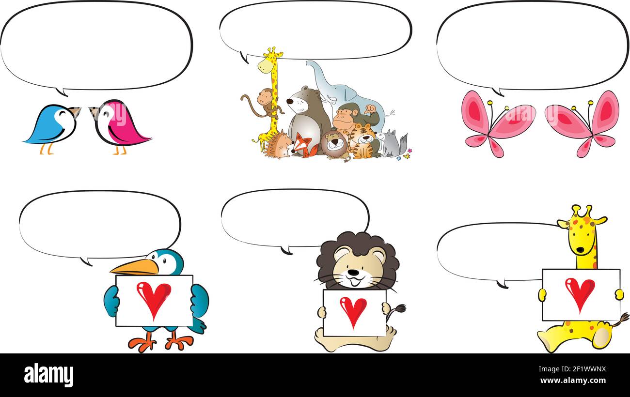 cartoon animals with speech bubble set Stock Photo - Alamy
