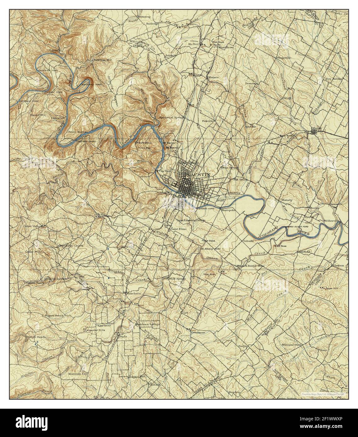Austin, Texas, map 1910, 1:125000, United States of America by Timeless ...