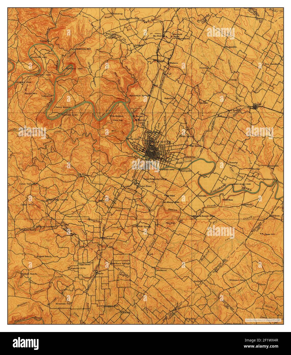 Austin, Texas, map 1910, 1:125000, United States of America by Timeless ...