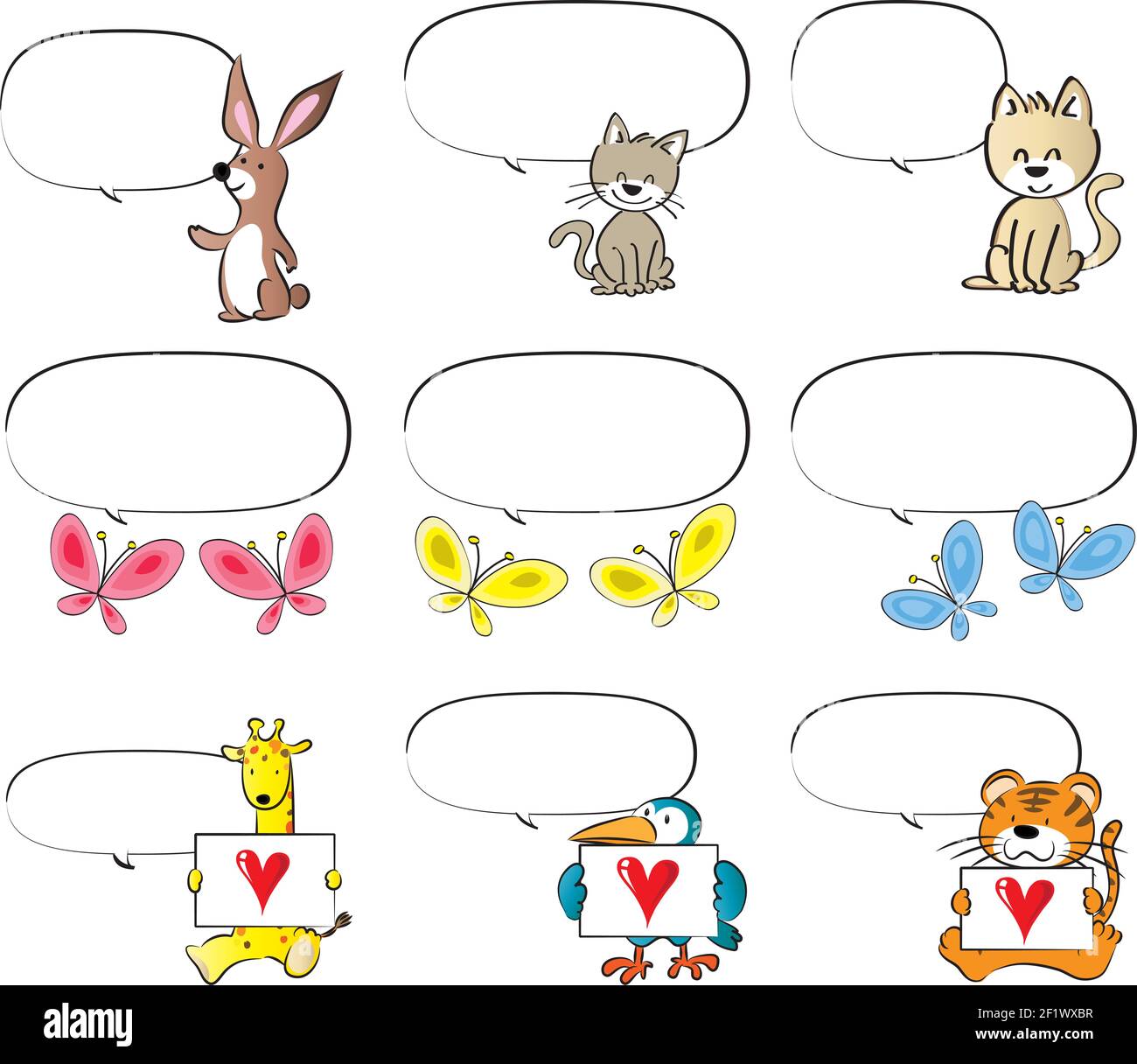 cartoon animals with speech bubble set Stock Photo - Alamy