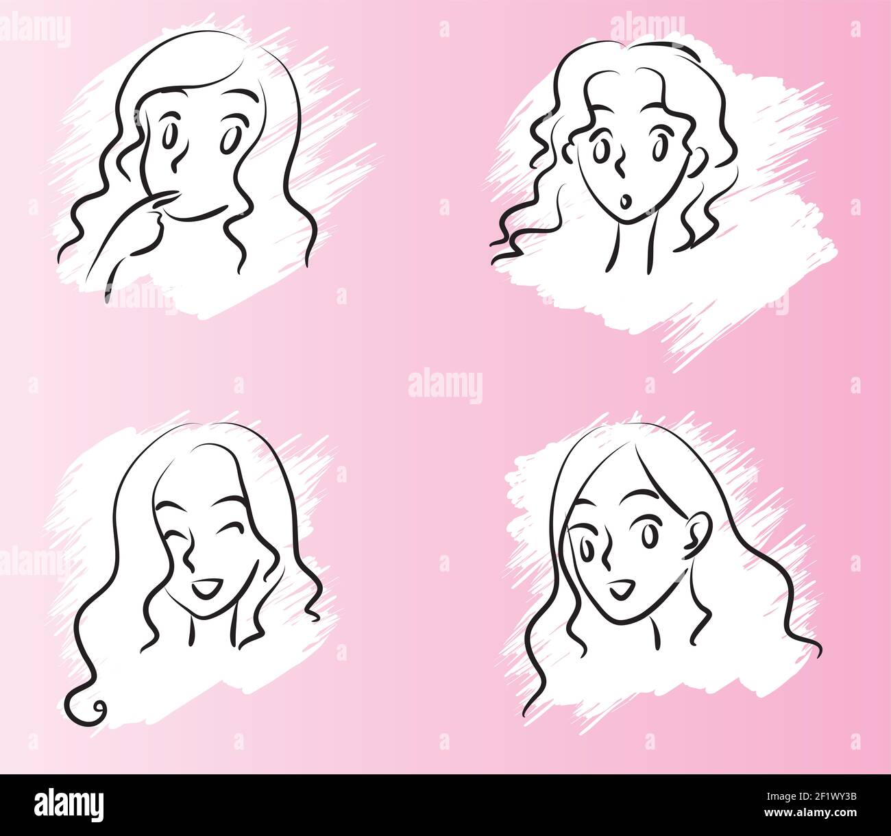 black ang white line beauty face set Stock Photo - Alamy