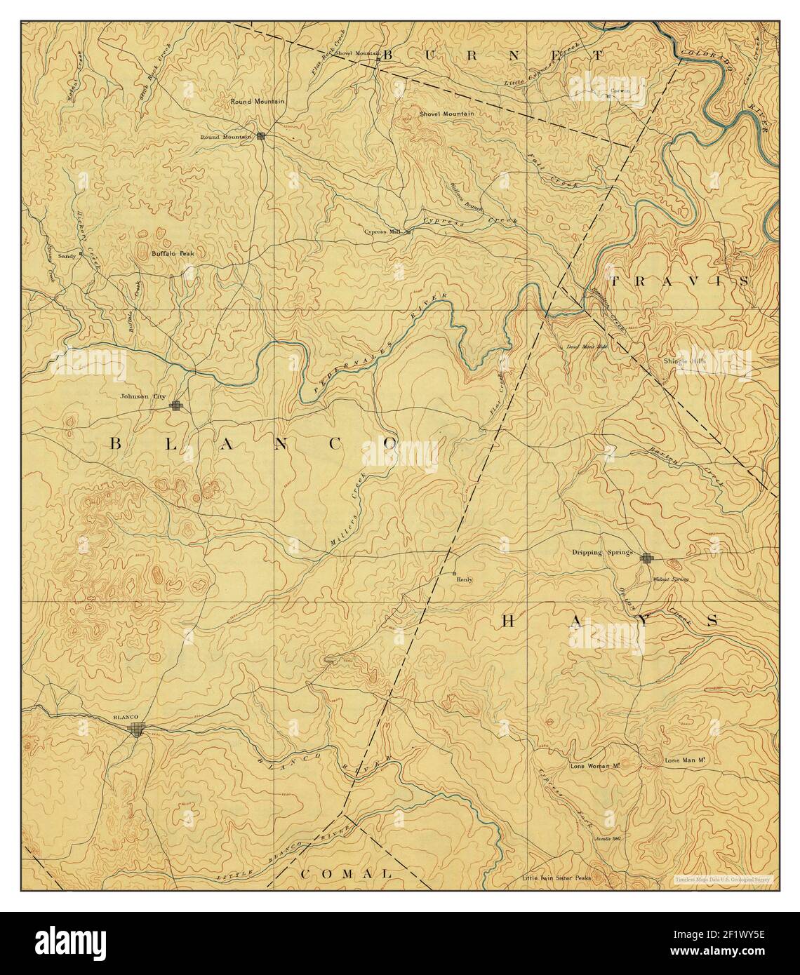 Blanco, Texas, map 1894, 1:125000, United States of America by Timeless ...