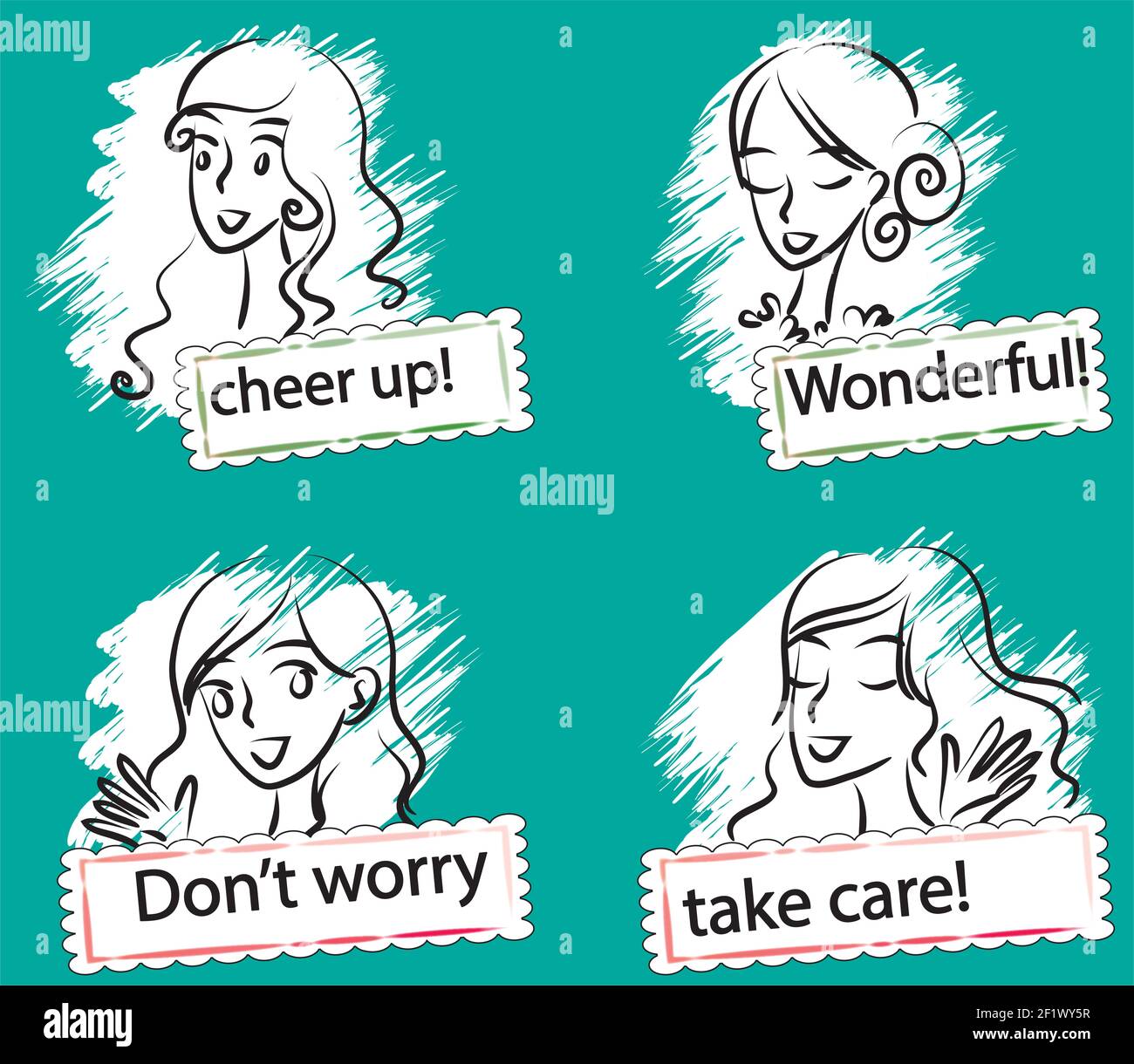 black ang white line beauty face set Stock Photo - Alamy