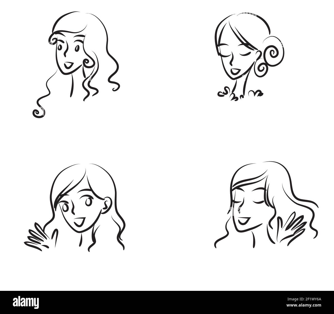 black ang white line beauty face set Stock Photo - Alamy