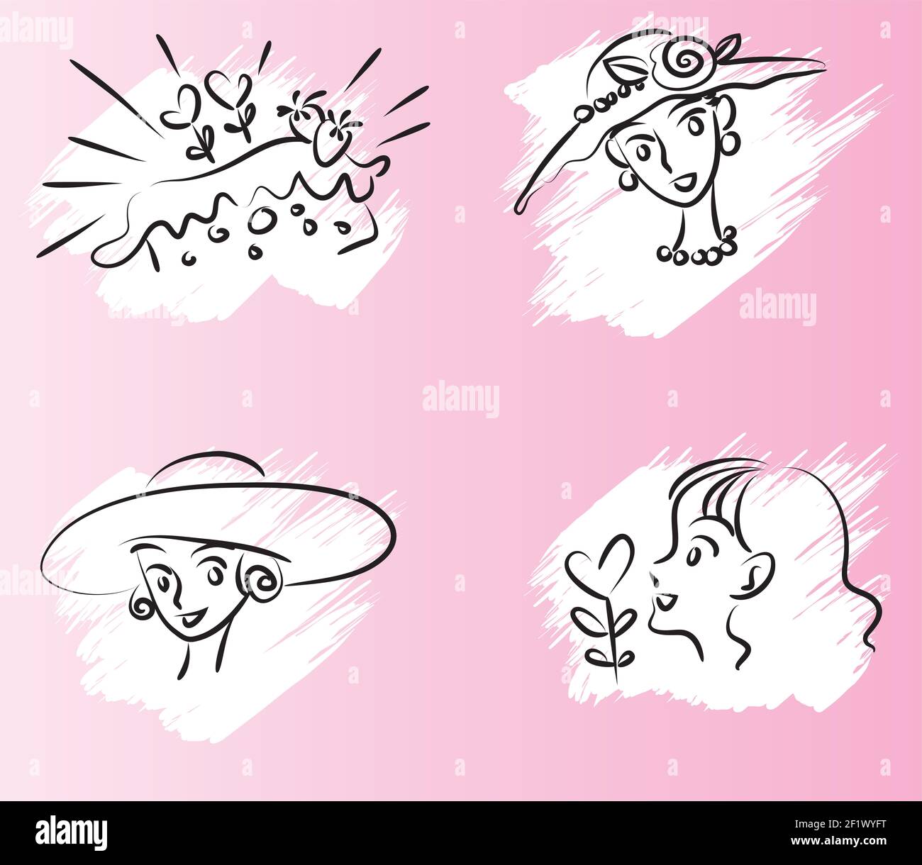 black ang white line beauty face set Stock Photo - Alamy