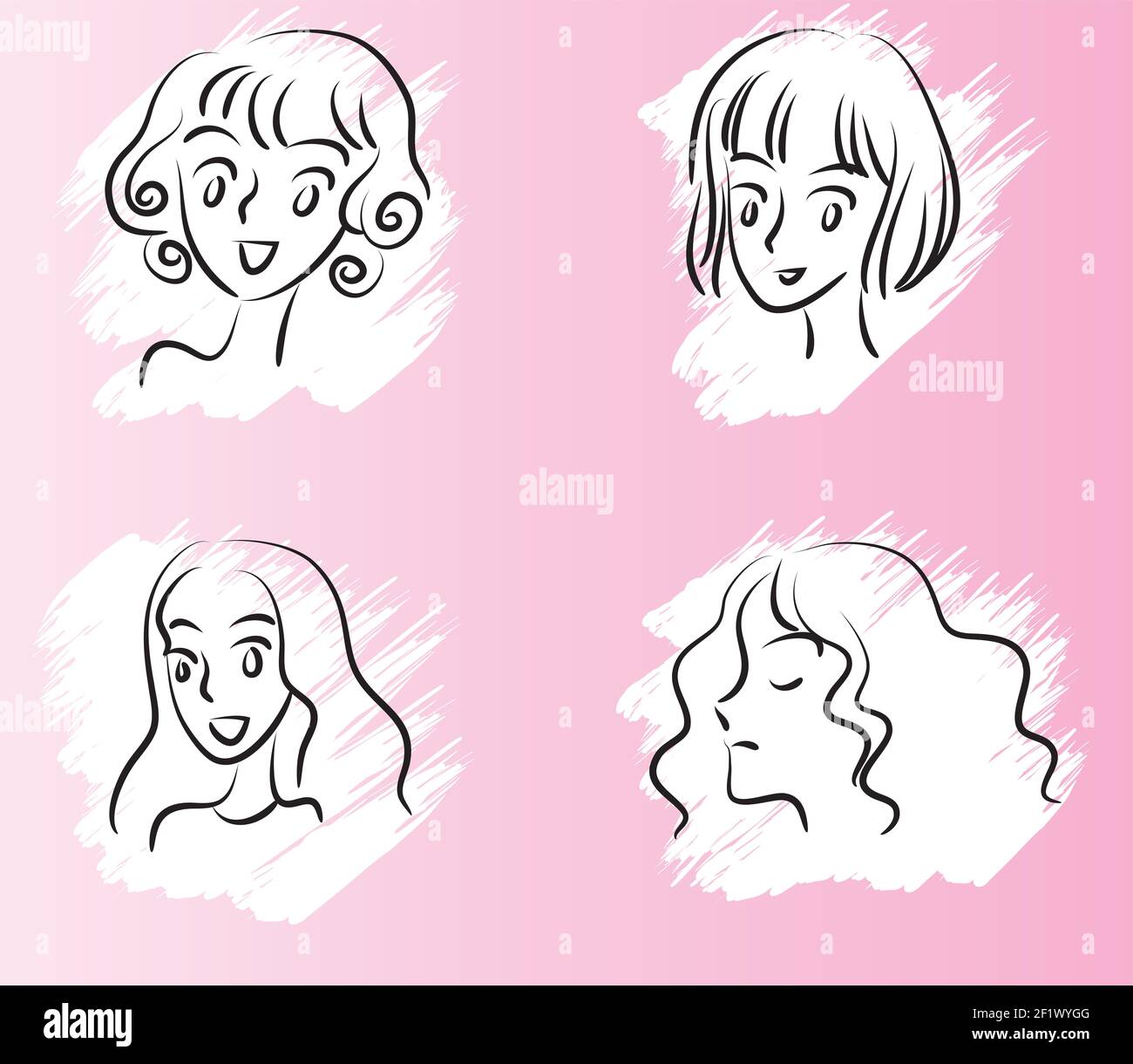 black ang white line beauty face set Stock Photo - Alamy