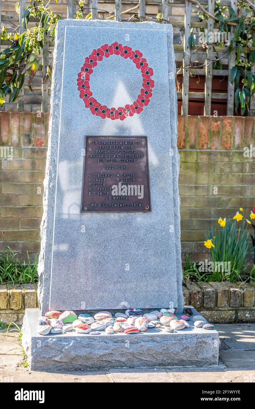 War Memorial in Rochford, Essex, UK. Stone of remembrance, with names ...