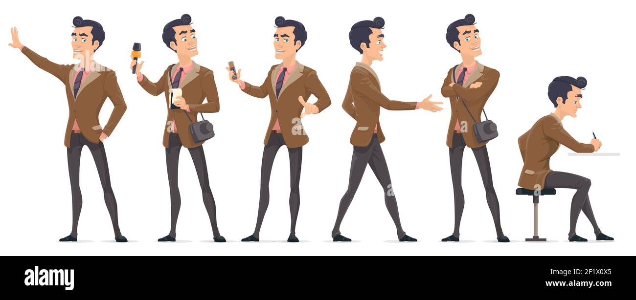 Colorful reporter characters set of journalist with different ...