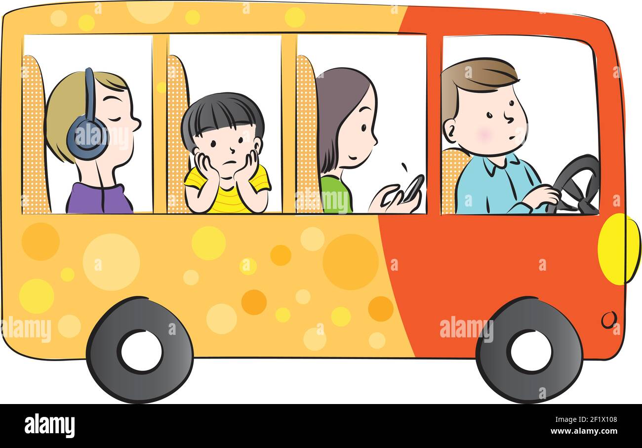 vector cartoon people in the bus Stock Vector Image & Art - Alamy