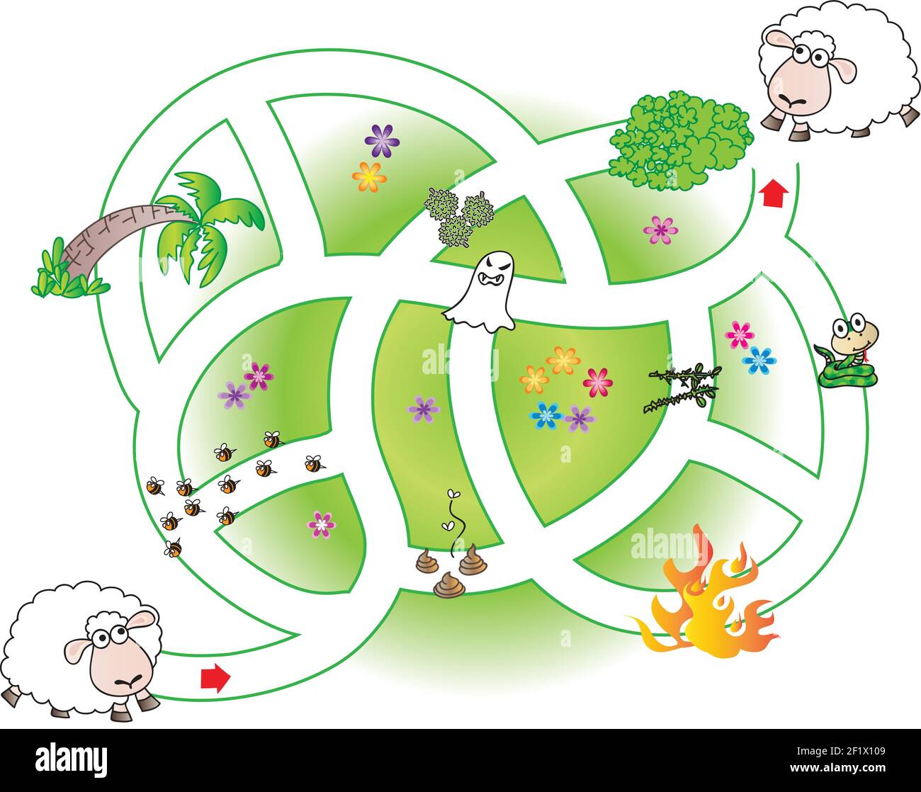 pre school activity game : draw a line help a sheep go home Stock ...