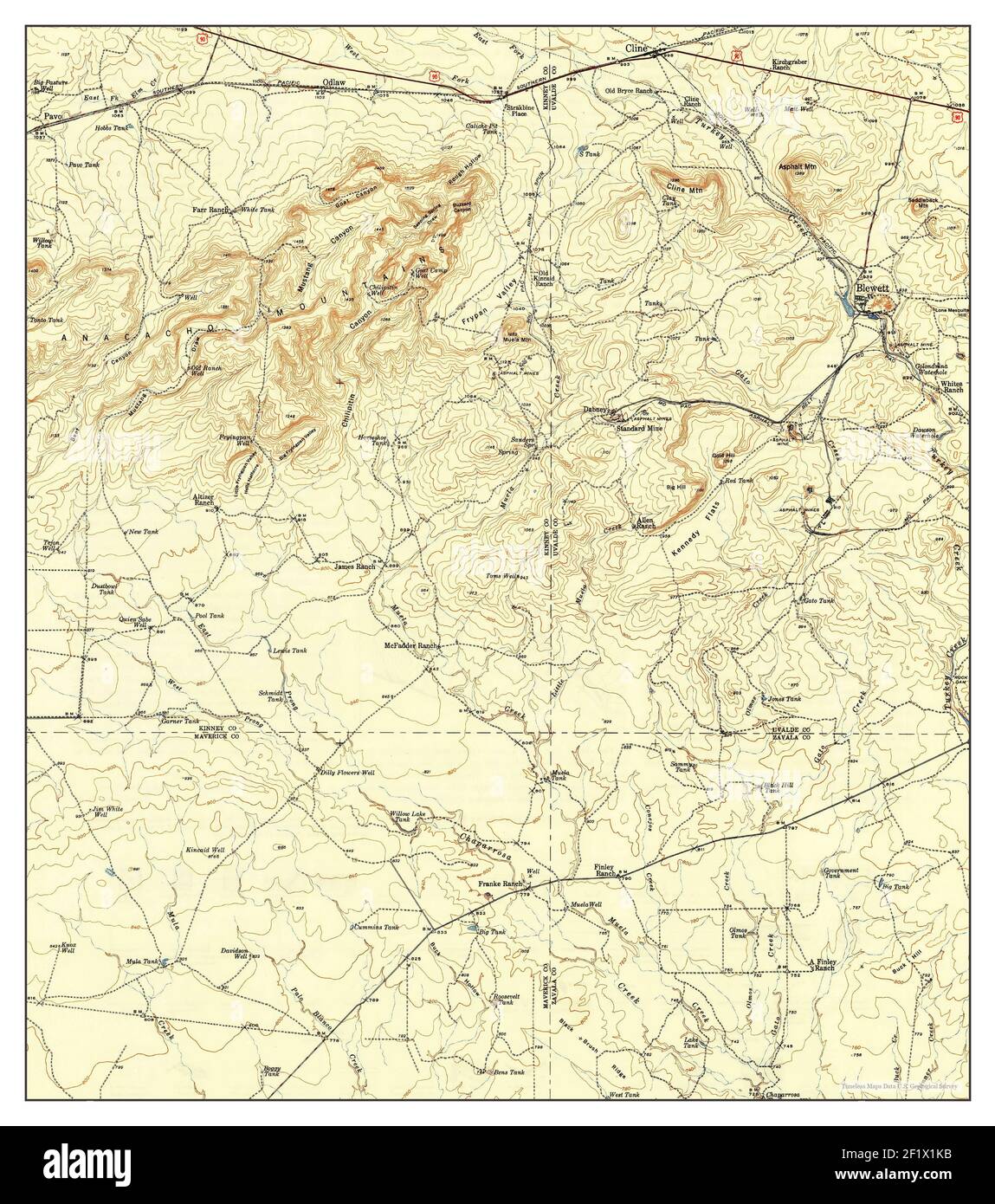 Cline, Texas, map 1949, 1:62500, United States of America by Timeless ...