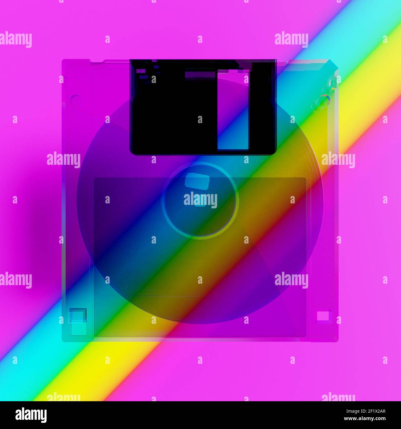transparent old floppy disk on a full color background. 3d rendering ...