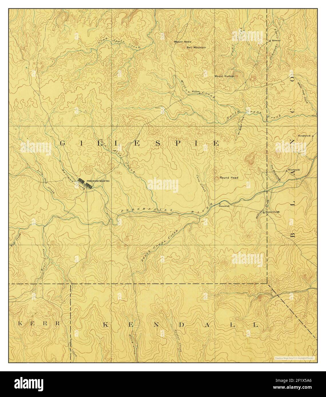 Fredericksburg, Texas, map 1894, 1:125000, United States of America by ...