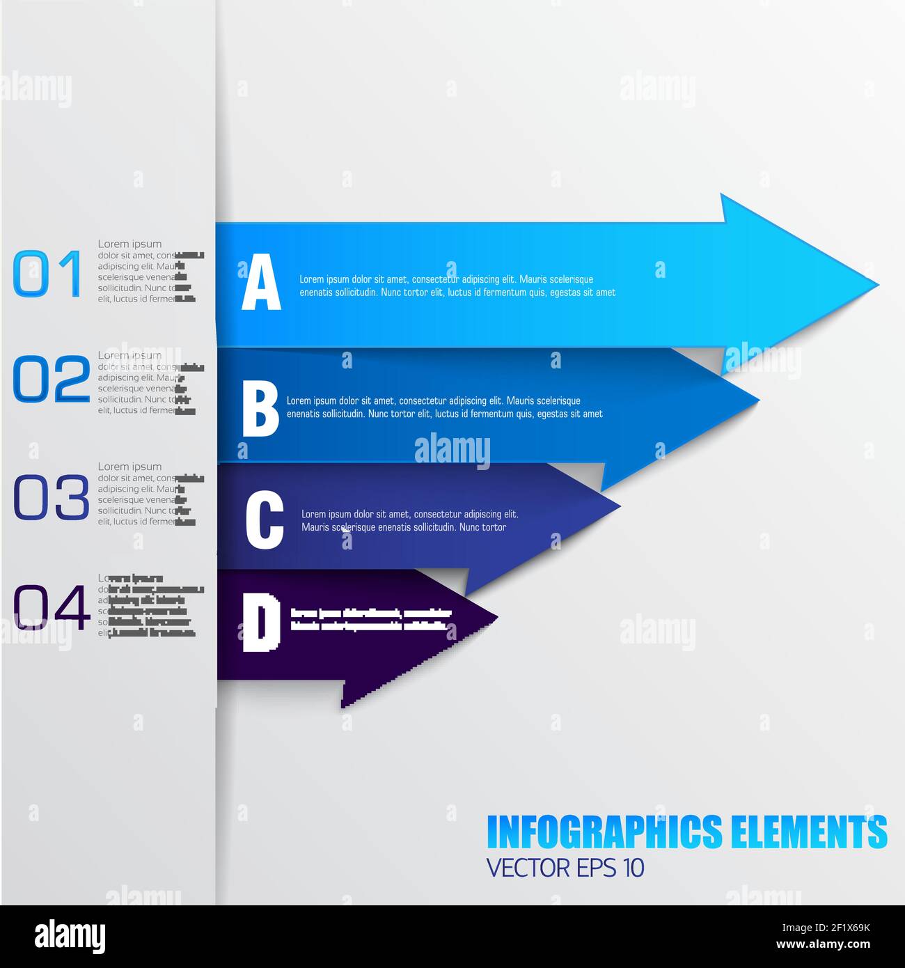 Business infographics elements with numbered arrow text fields in blue ...