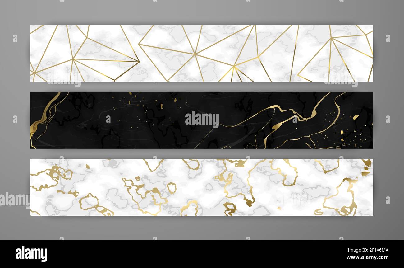 Luxury black and white marble design set. Slim web banner collection ...