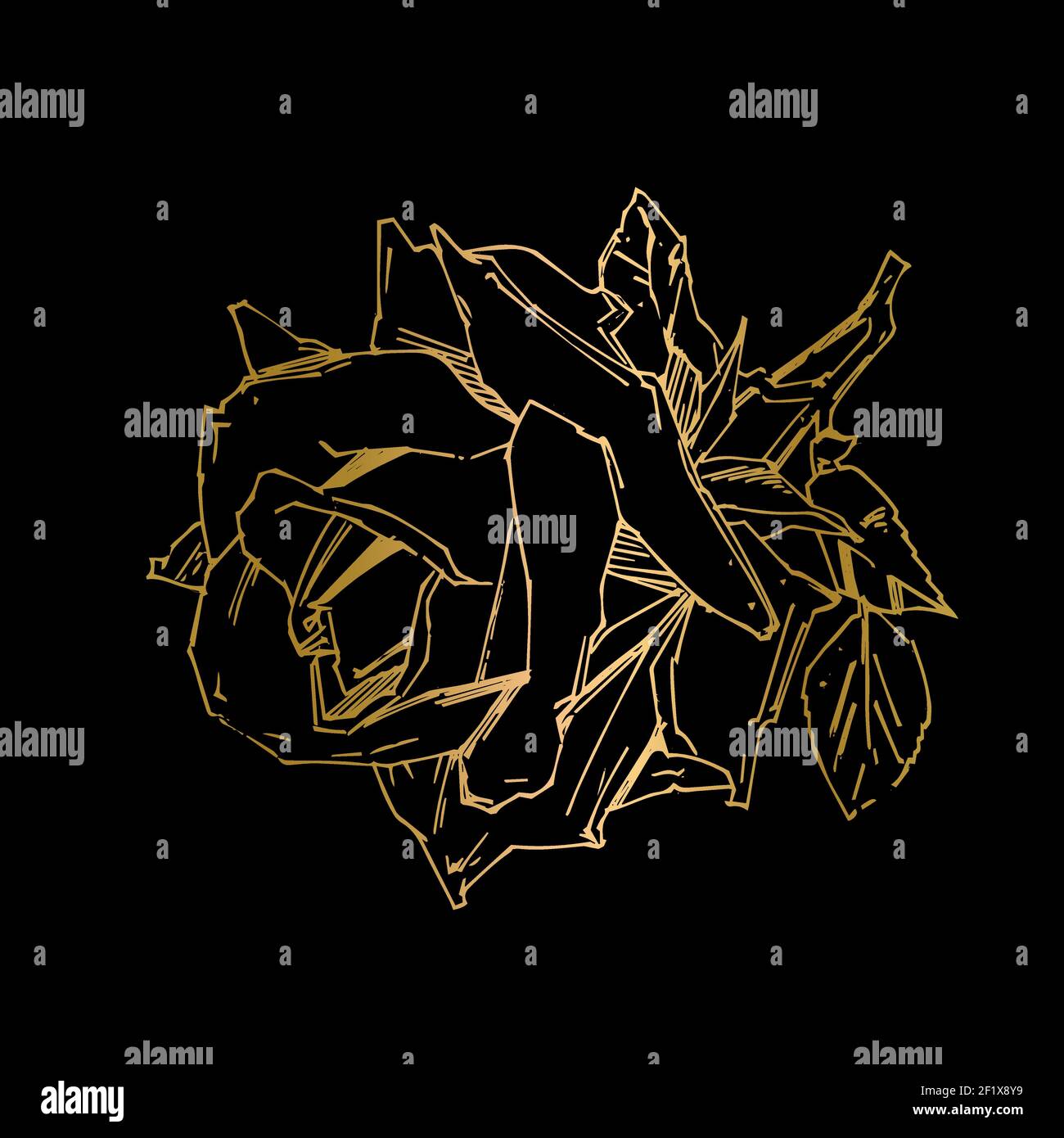 Hand drawn rose. Vector illustration. Vintage tattoo style rose. Flower ...