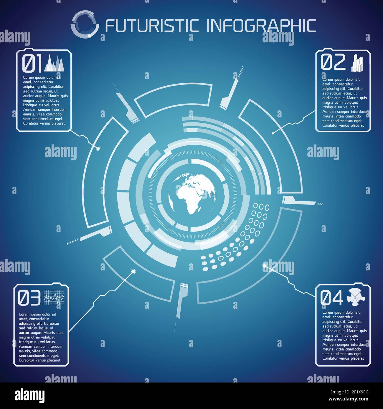 Virtual futuristic infographic template with user interface globe text ...