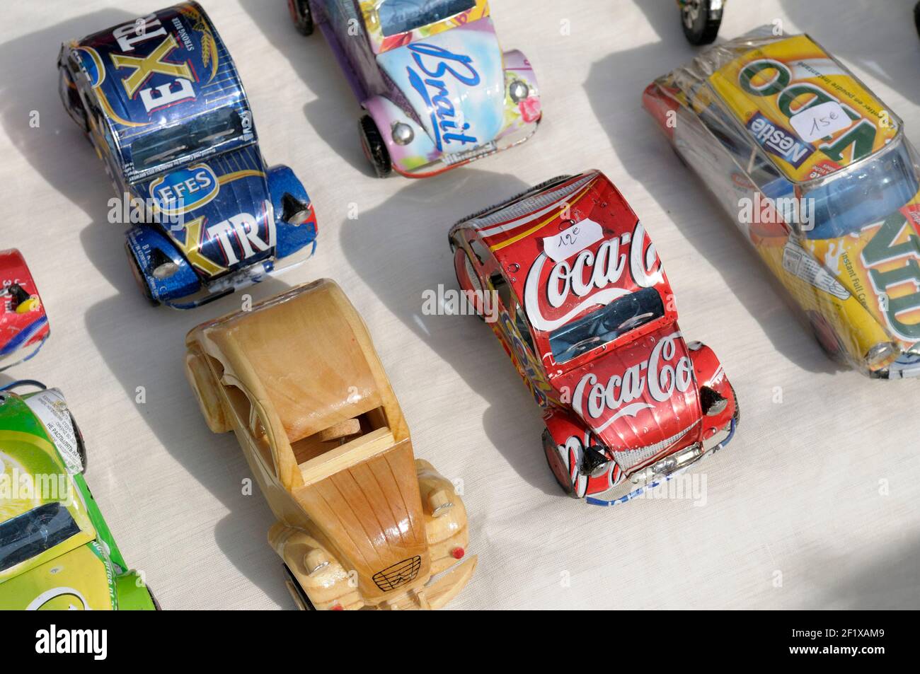 Toy cars made from aluminum cans, Lourmarin, Vaucluse, Provence-Alpes ...