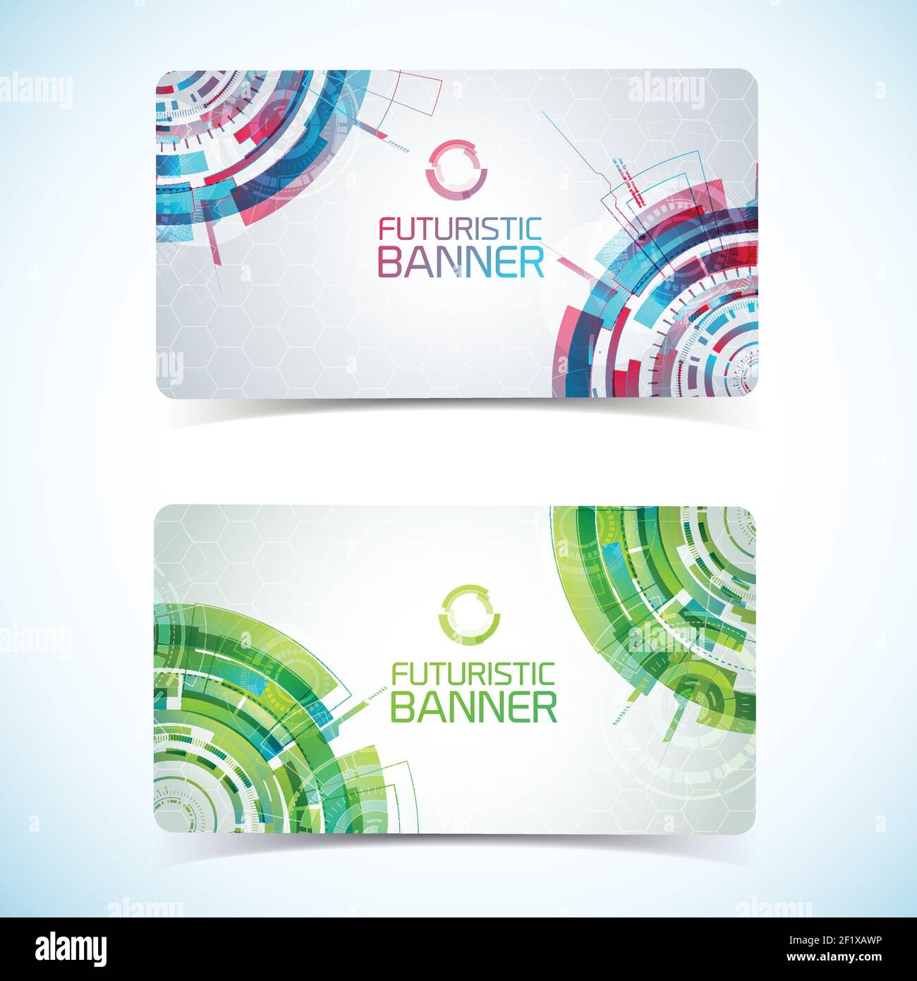 Two modern virtual technology tight horizontal banners set with ...