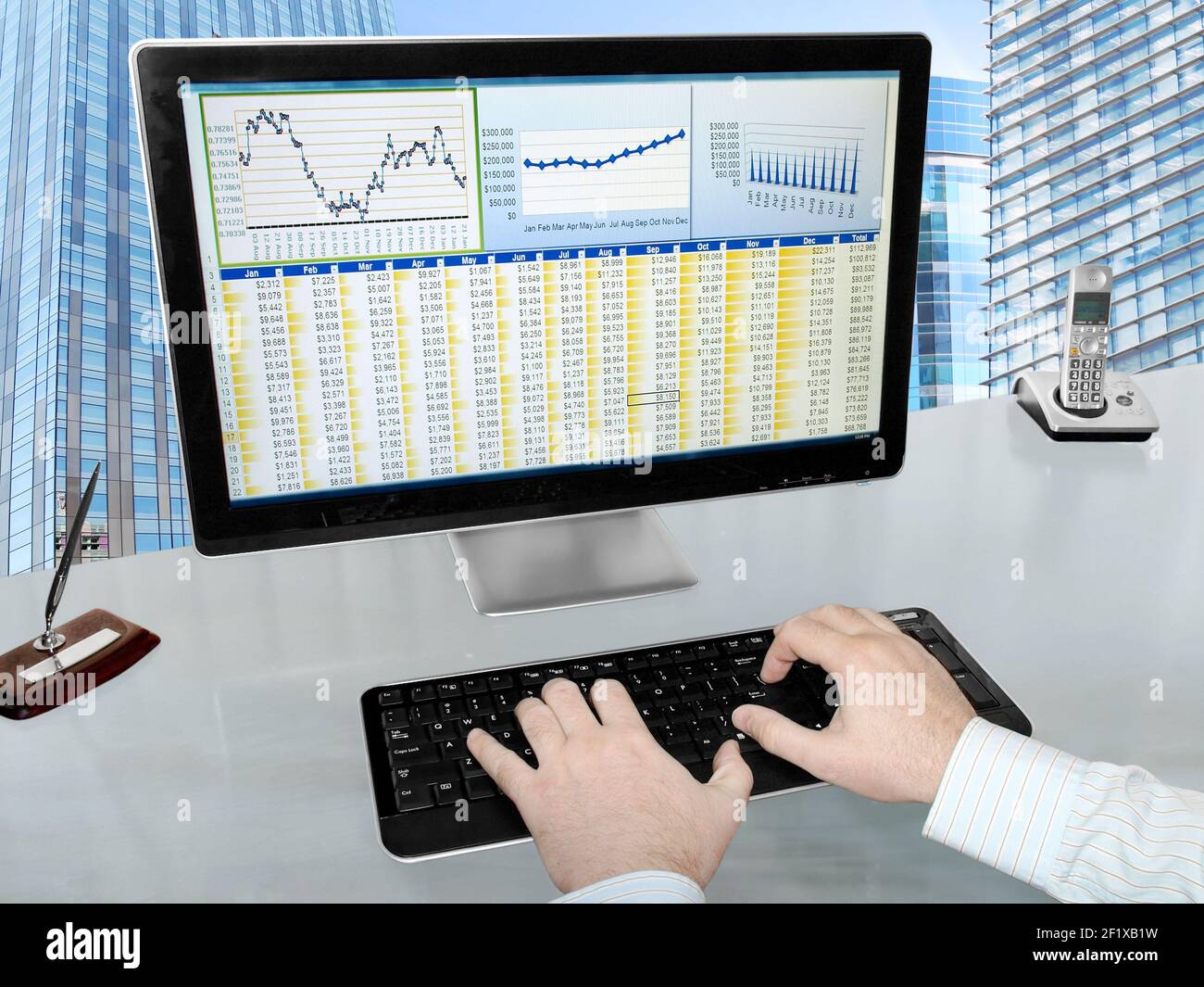 Analizing Data on Computer Stock Photo - Alamy
