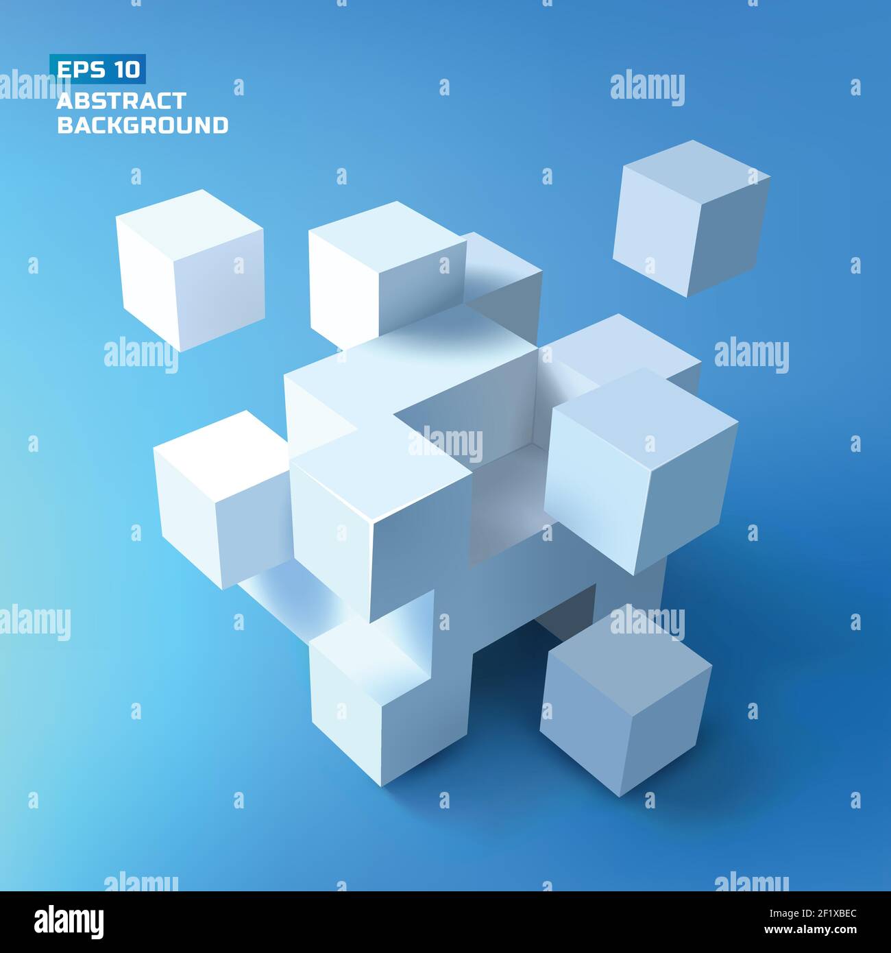 Composition with a bunch of tridimensional white cubes with shadows ...