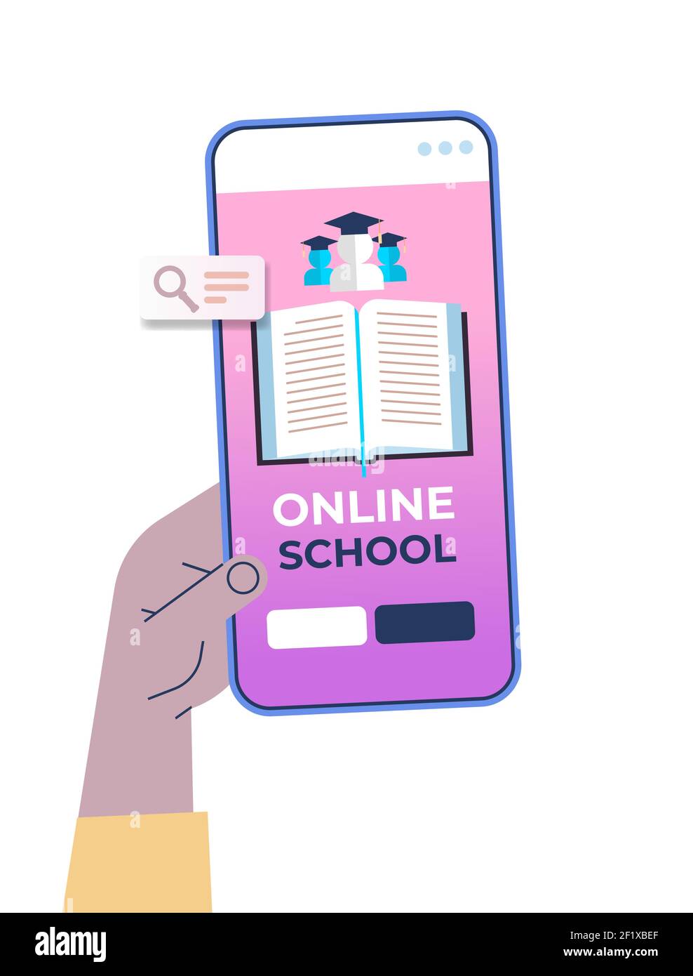 human hand using digital mobile app distance education online school e ...