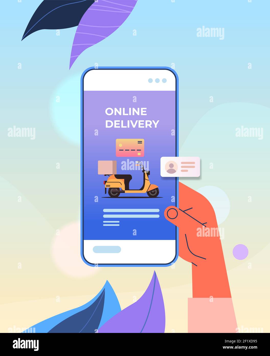 human hand using mobile app for ordering goods by scooter fast delivery ...