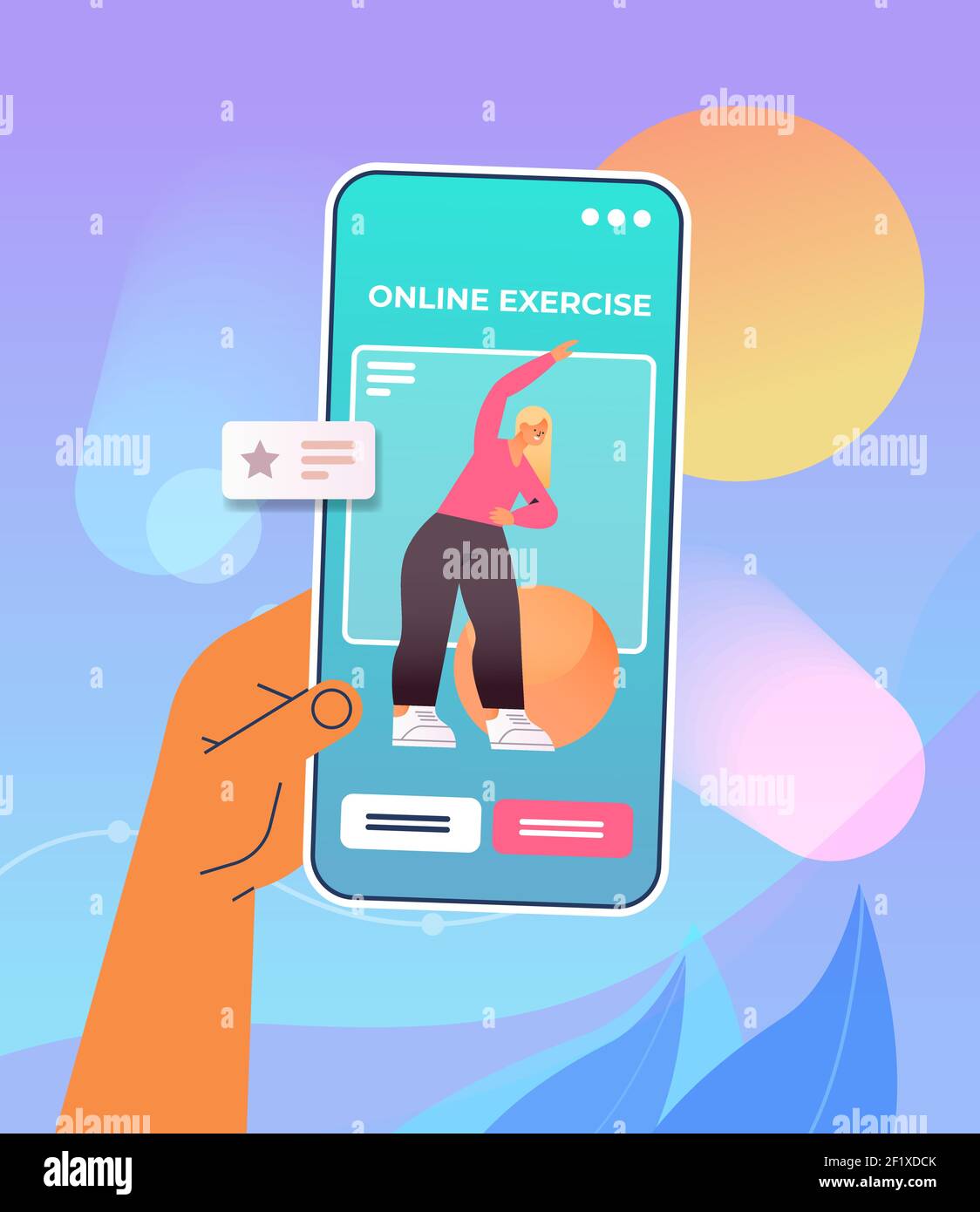 human hand using mobile fitness app woman doing physical exercises on ...