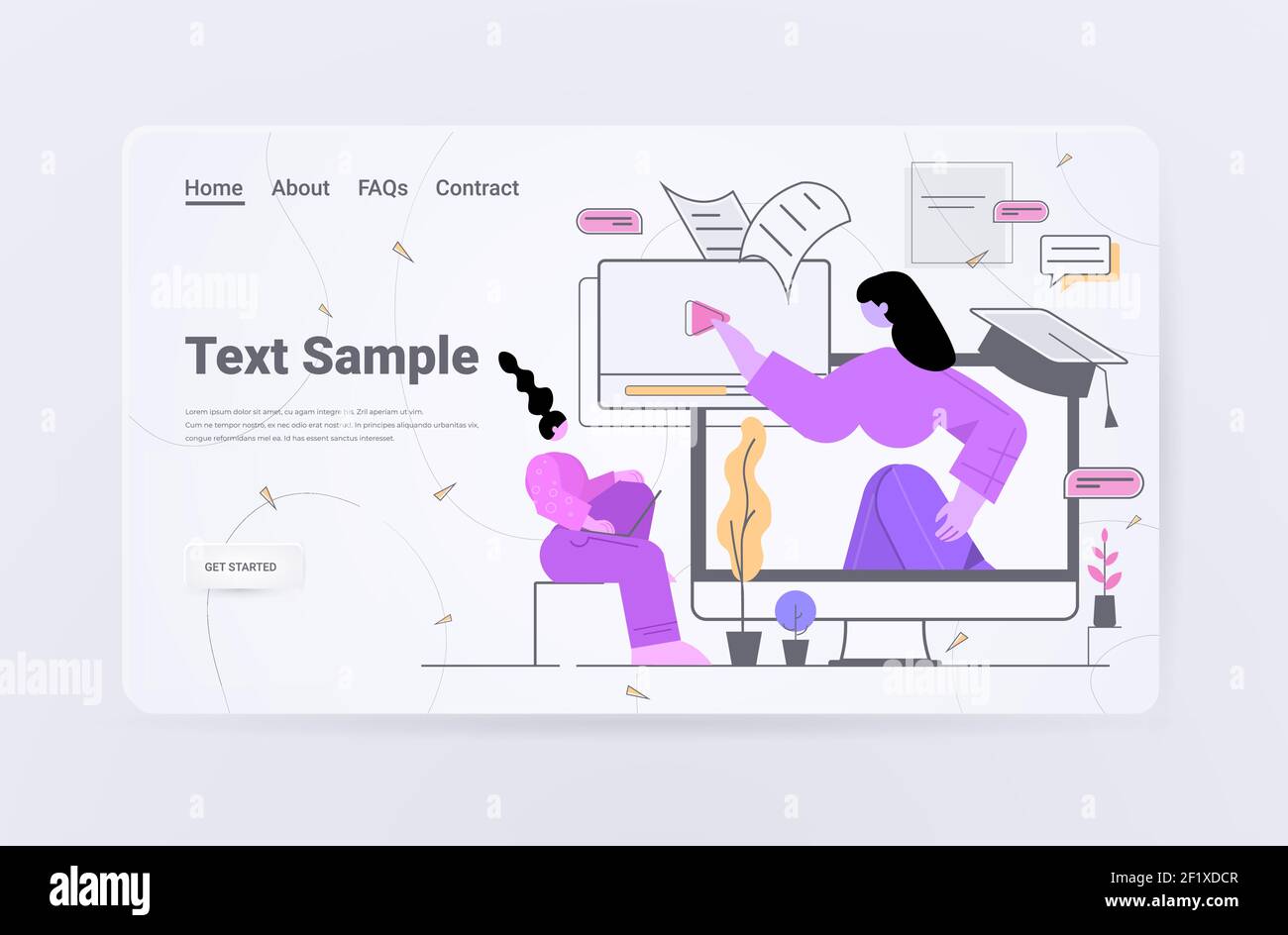 woman student watching online course with female teacher on computer monitor e-learning video ...