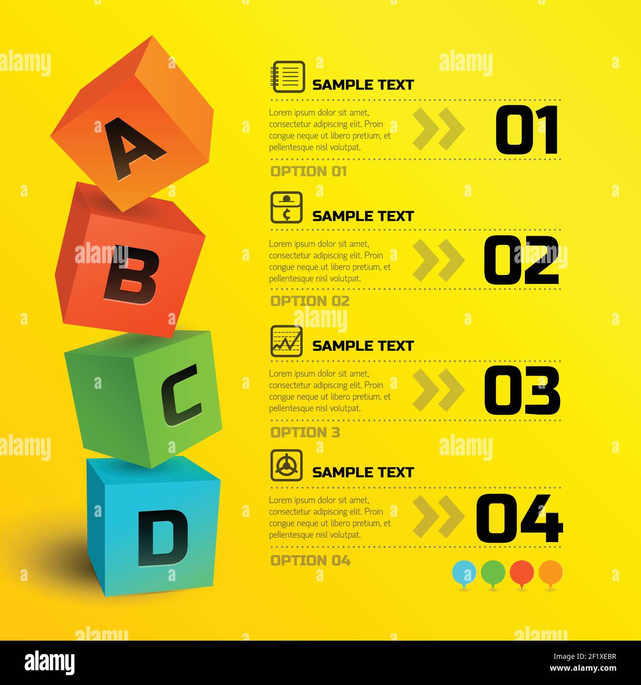 Infographic geometric concept with four 3d squares text line icons on ...
