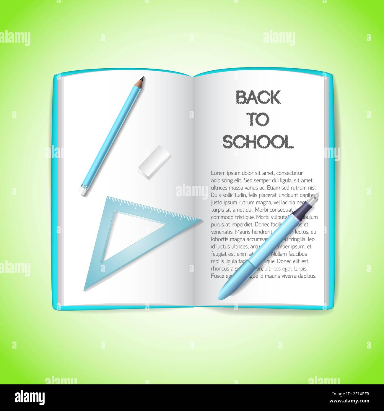 Education light template with book pencil pen ruler on green background ...