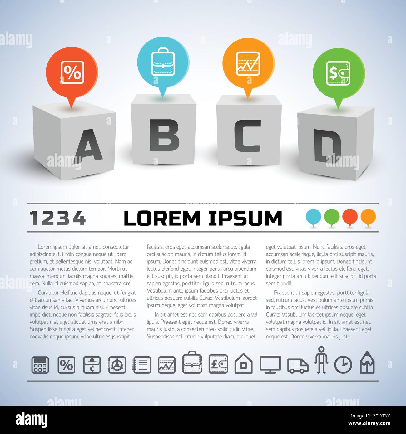 Abstract business geometric infographics with four 3d cubes text line ...
