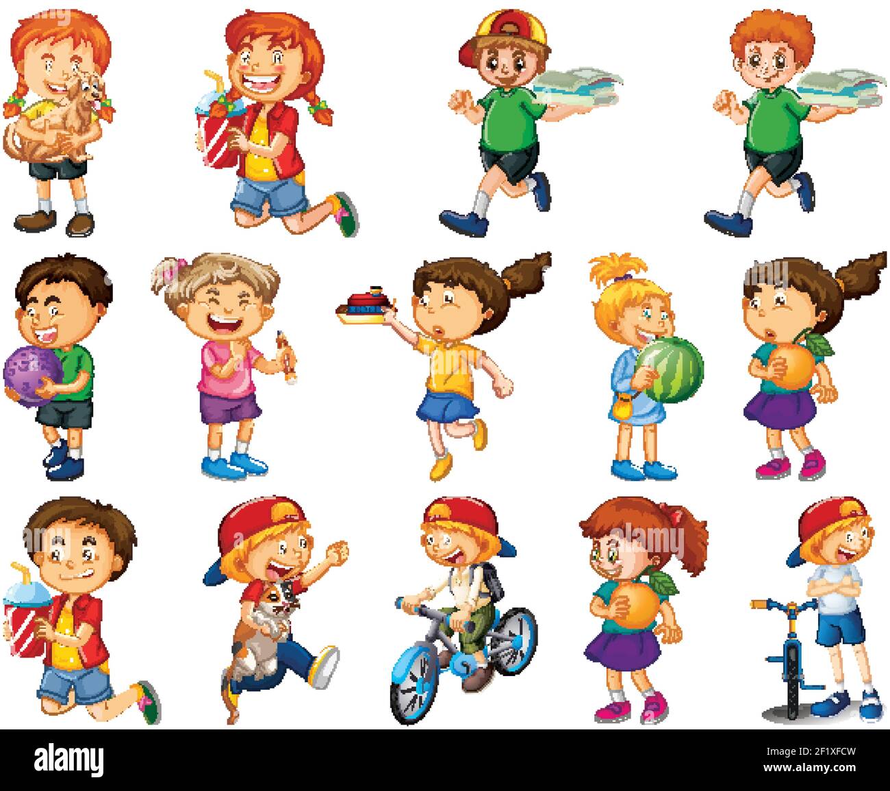 Children doing different activities cartoon character set on white ...