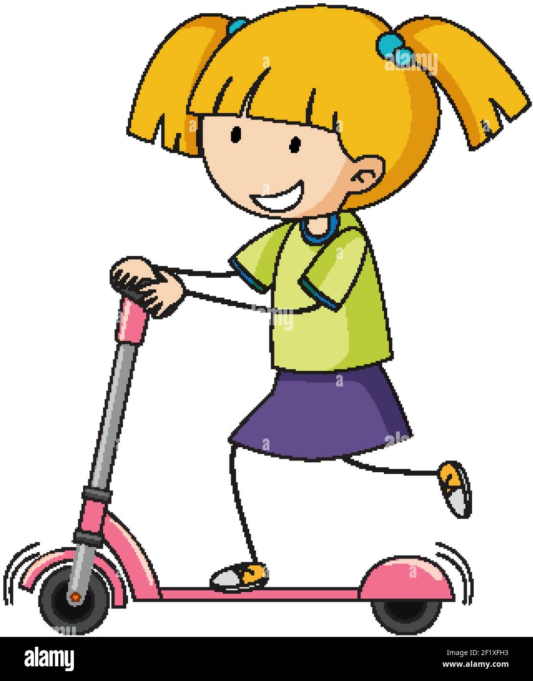 A doodle kid playing scooter cartoon character isolated illustration ...