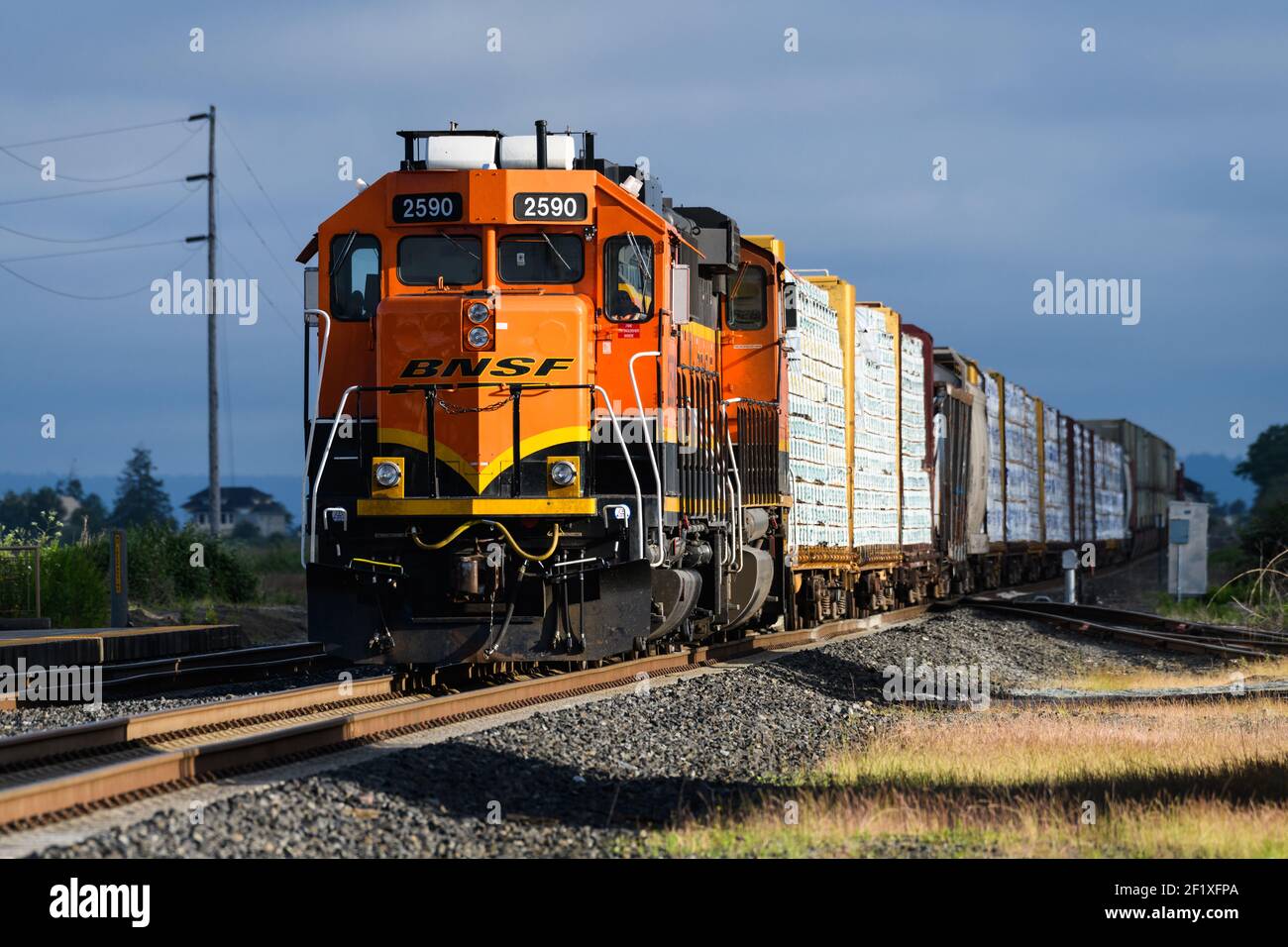 A pair of BNSF locomotives at Stanwood Washington State with a local ...