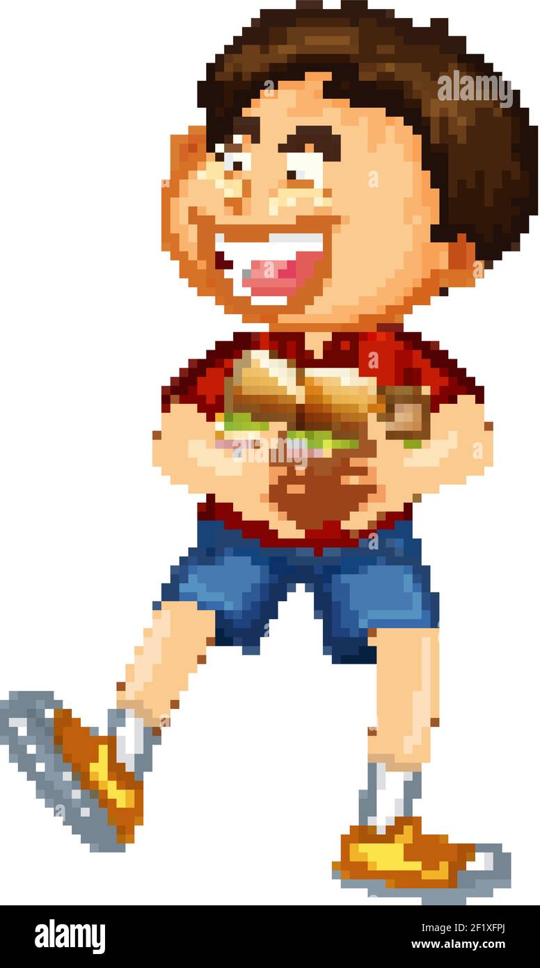 Happy boy cartoon character hugging food sandwich illustration Stock ...