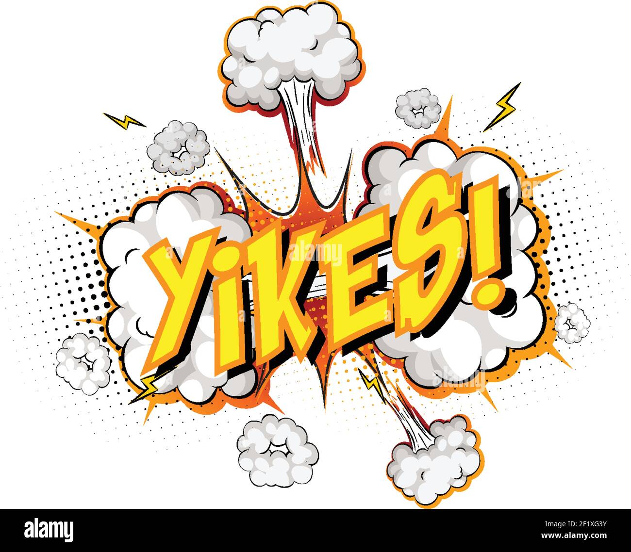 Word Yikes on comic cloud explosion background illustration Stock ...
