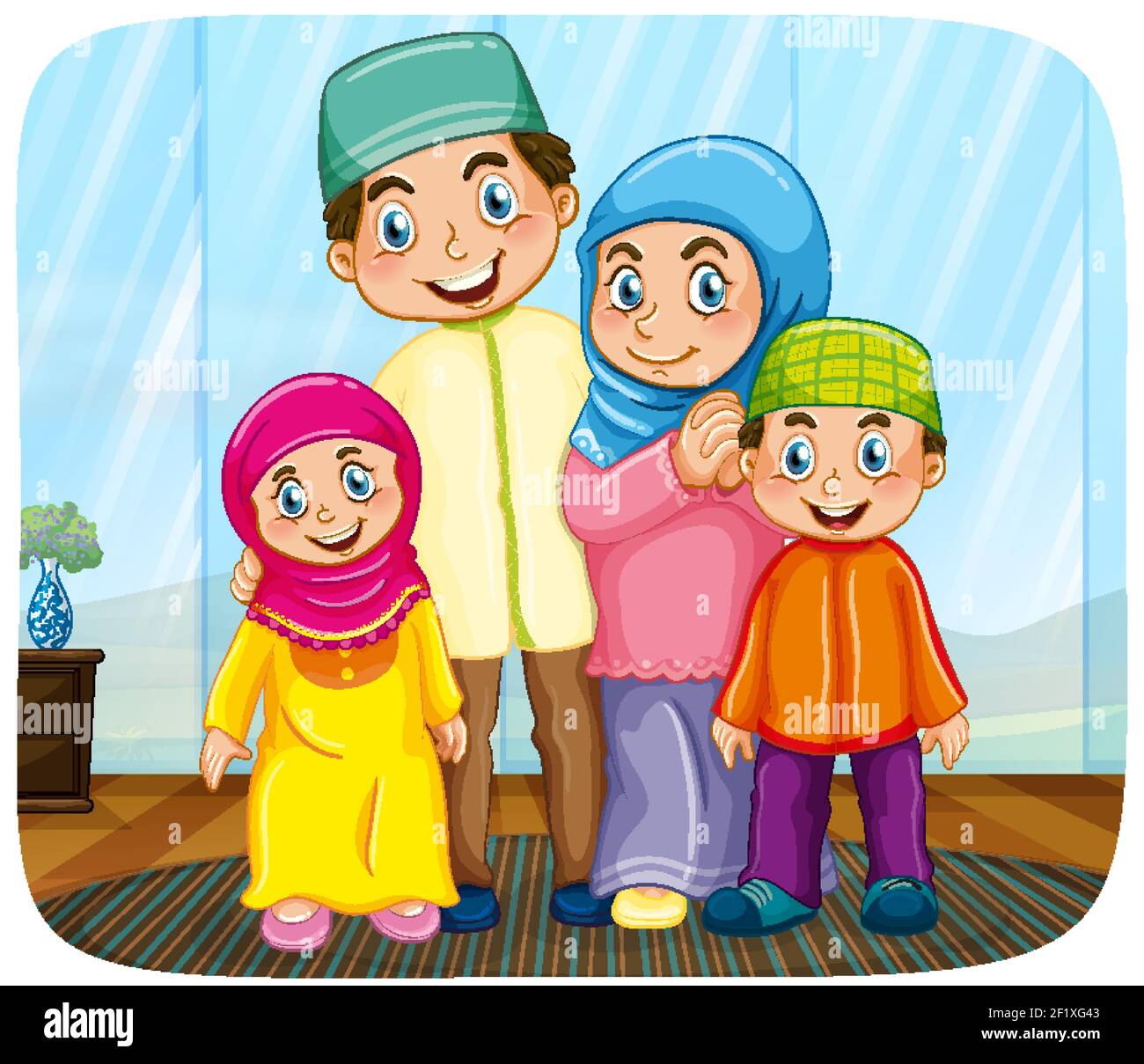 Cute muslim family cartoon character illustration Stock Vector Image ...