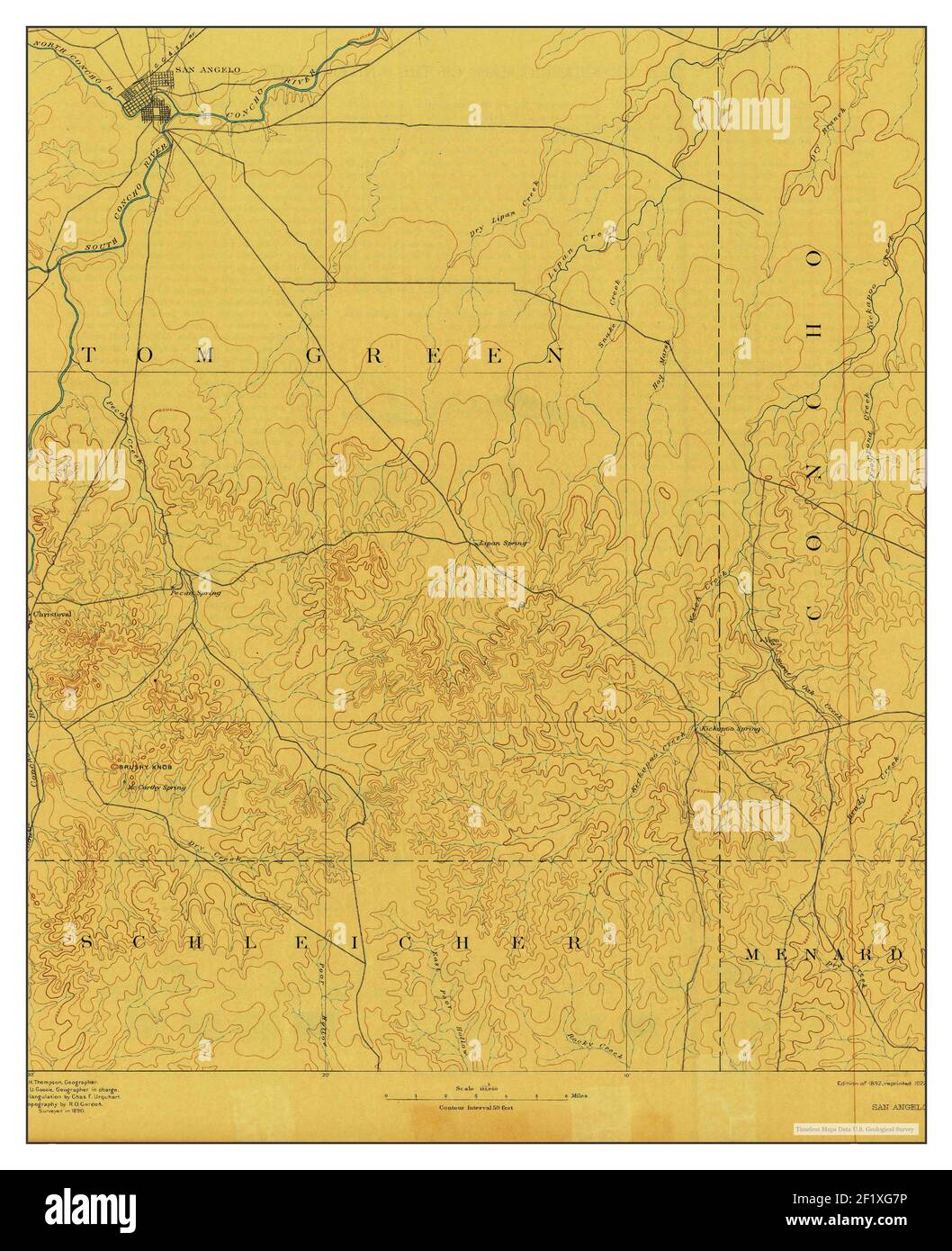 San Angelo, Texas, map 1892, 1:125000, United States of America by ...
