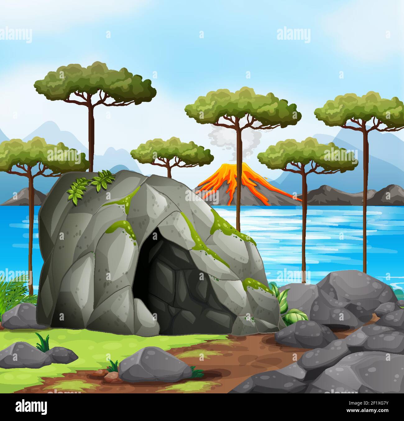 Volcanic eruption outdoor scene background illustration Stock Vector ...