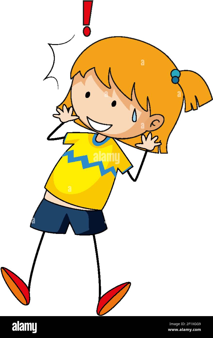 A surprised girl doodle cartoon character isolated illustration Stock ...