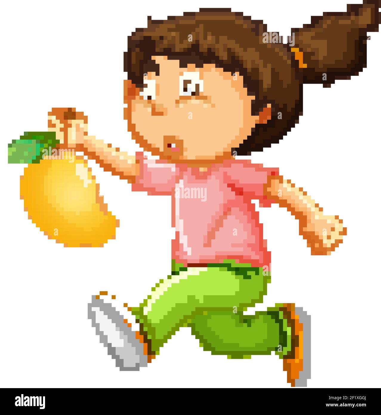 Happy girl cartoon character holding a mango illustration Stock Vector ...
