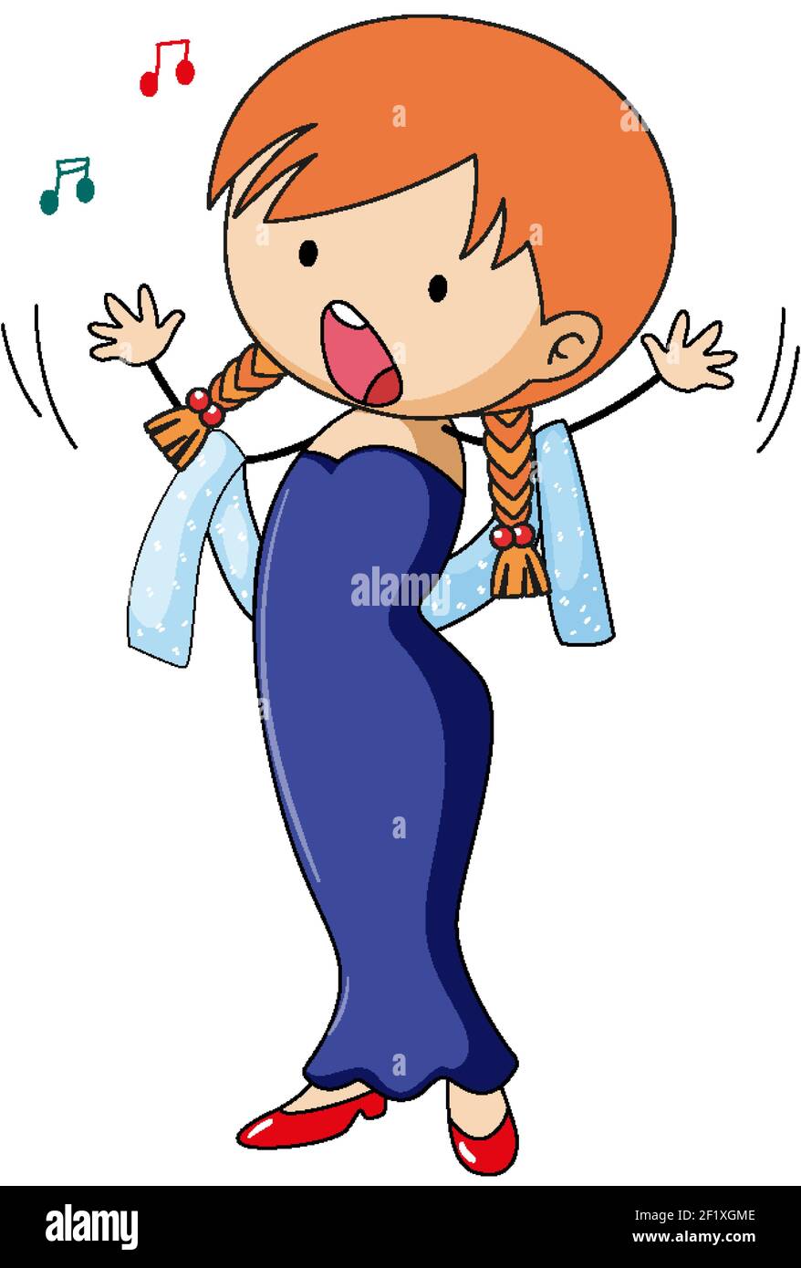 Singer girl's singing doodle cartoon character isolated illustration ...