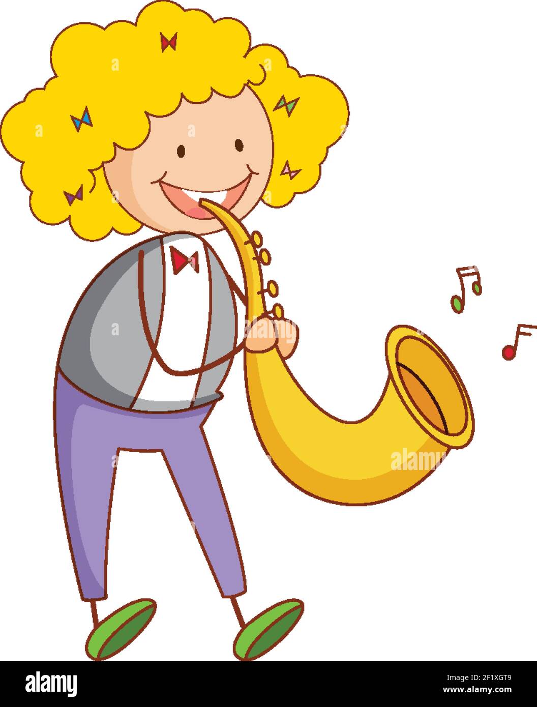 A doodle kid playing saxophone cartoon character isolated illustration ...