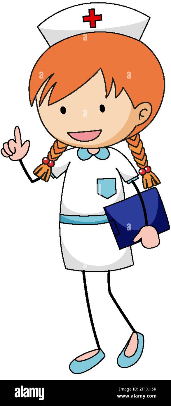 Cute nurse doodle cartoon character isolated illustration Stock Vector ...