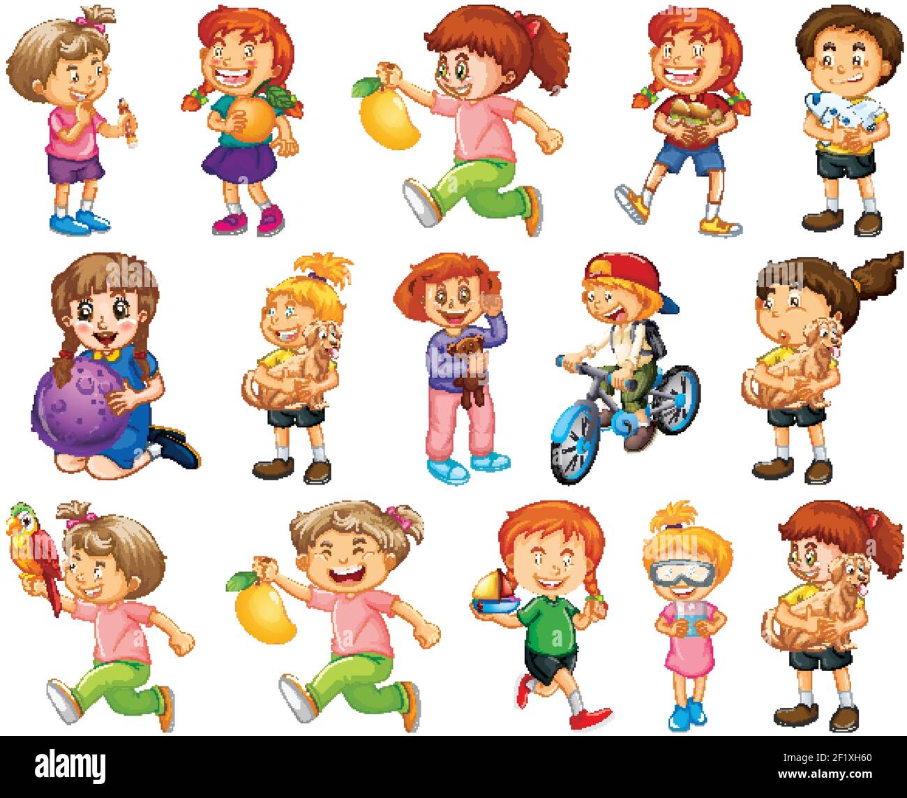 Children doing different activities cartoon character set on white ...