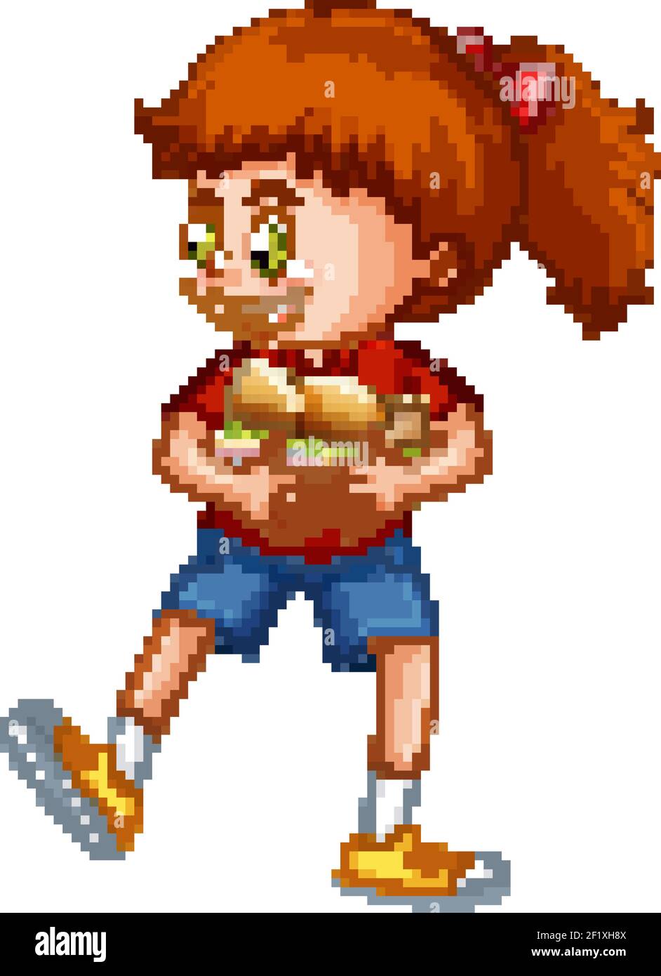 Happy girl cartoon character hugging food sandwich illustration Stock ...