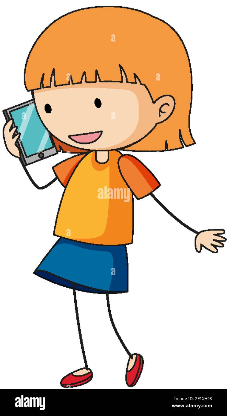 Cute girl cartoon character in hand drawn doodle style isolated ...