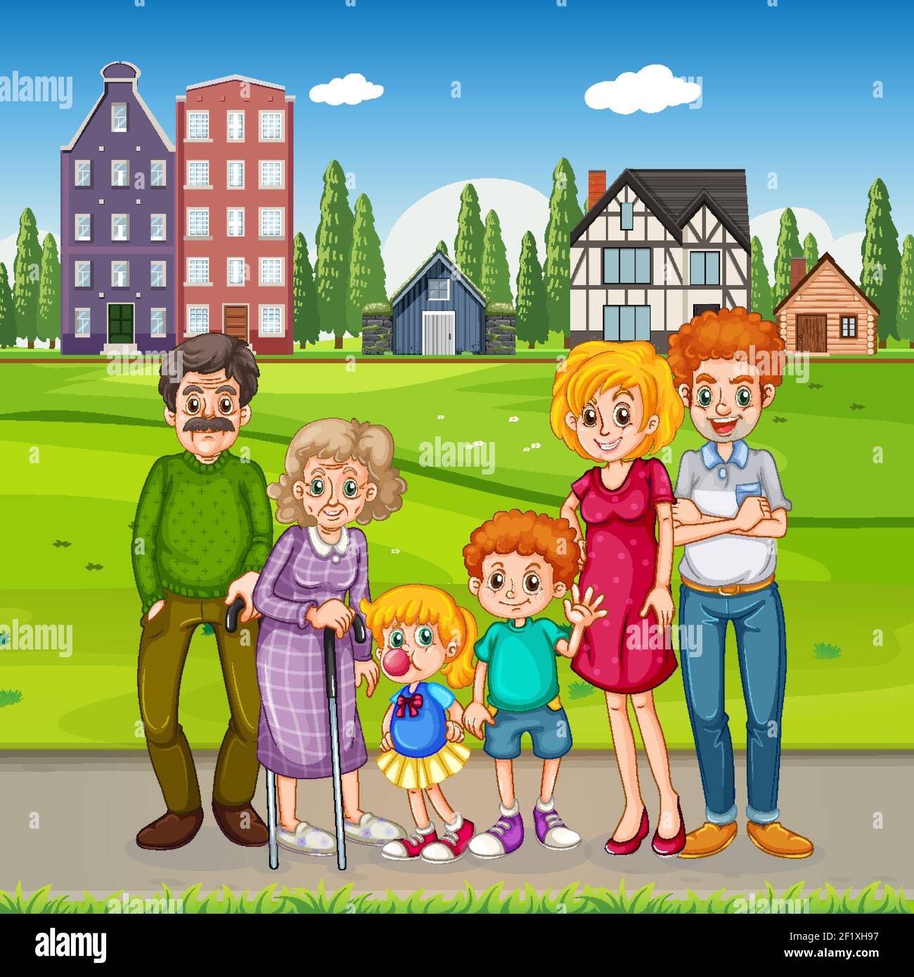 Outdoor scene with happy family illustration Stock Vector Image & Art ...