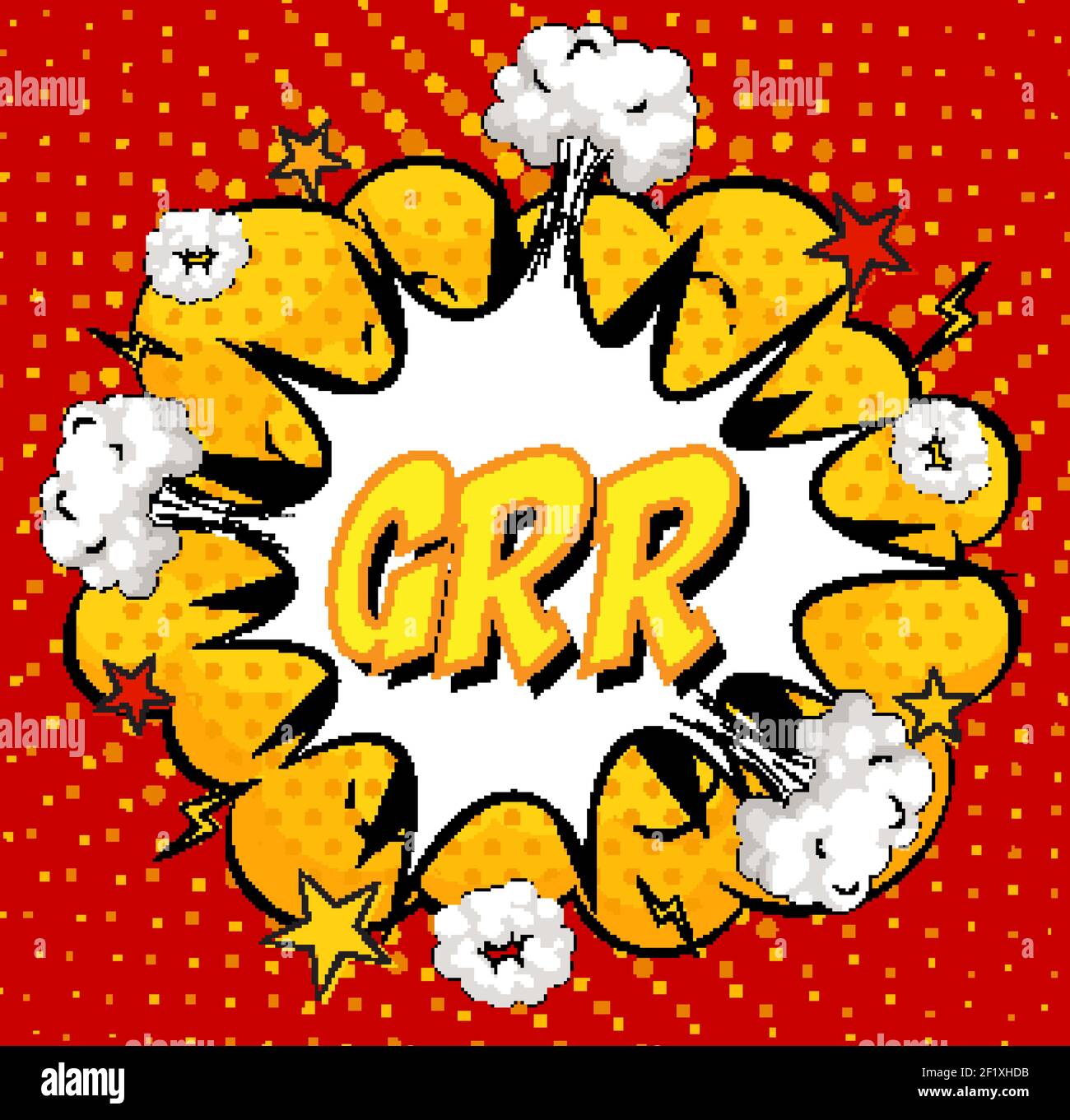 GRR text on comic cloud explosion on red background illustration Stock ...
